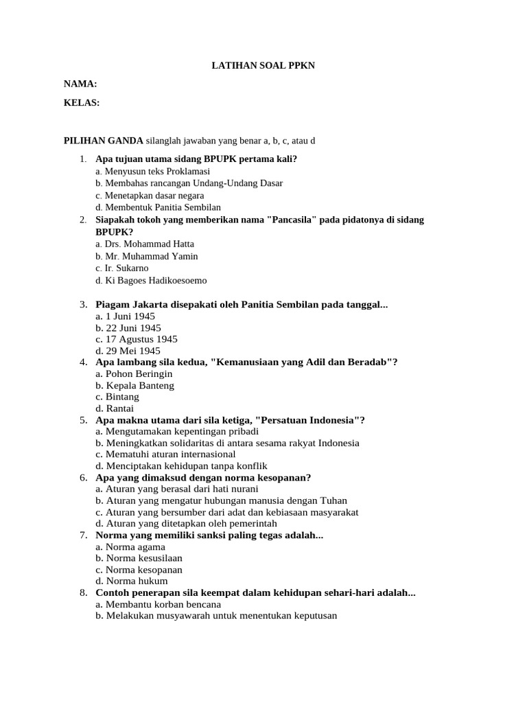LATIHAN SOAL PPKN | PDF