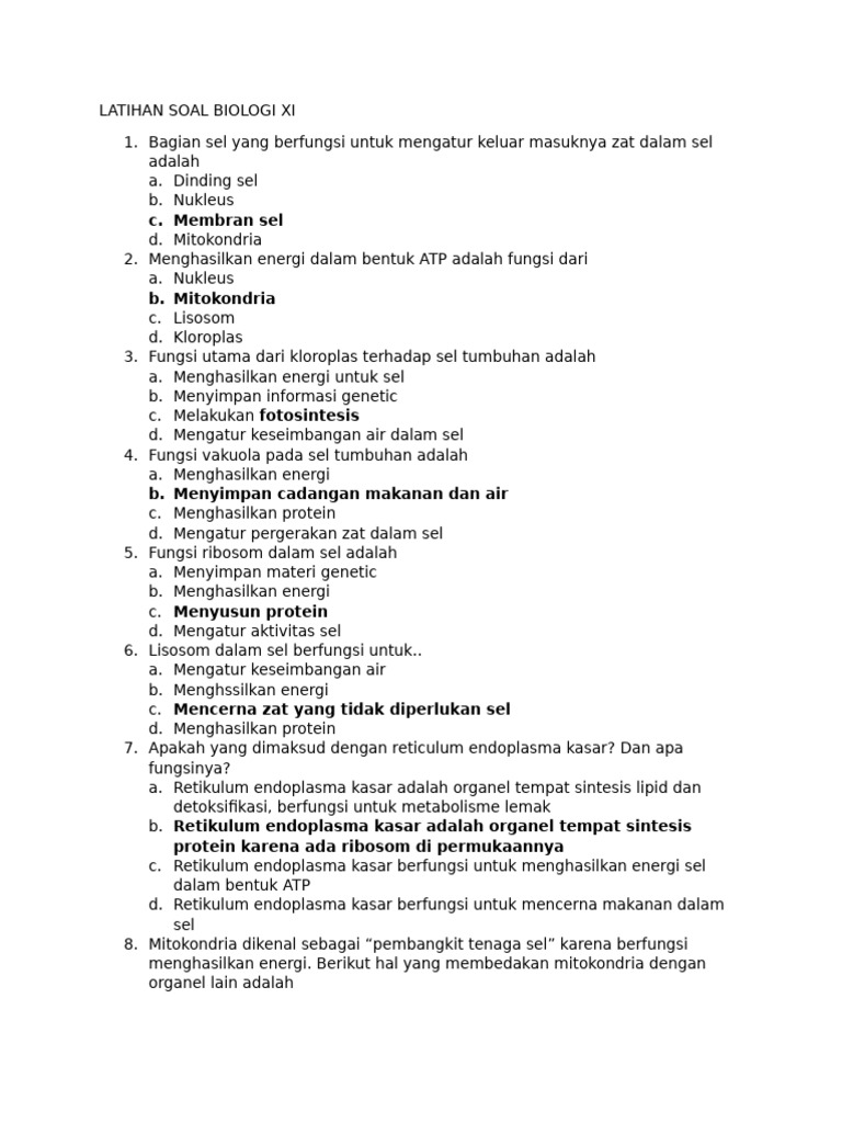 LATIHAN SOAL BIOLOGI XI | PDF