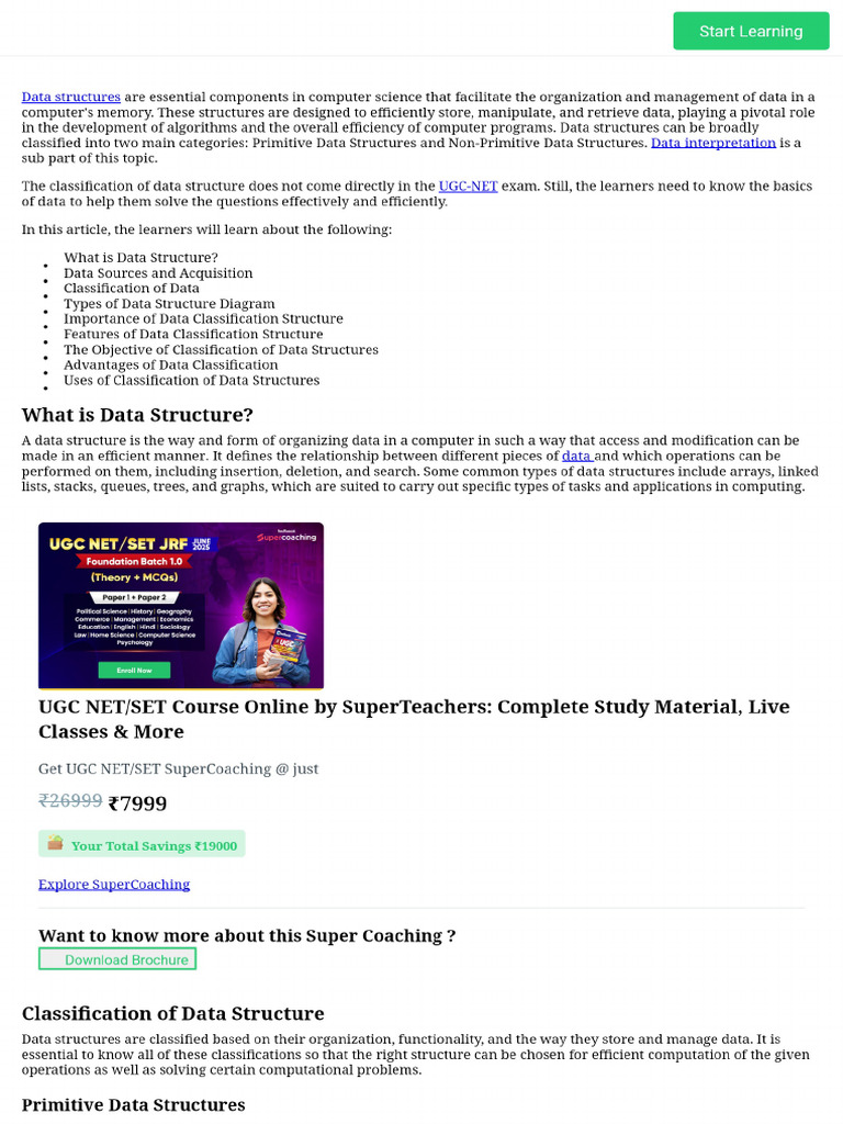 Classification of Data Structure - UGC NEt Paper 1 & Study Material | PDF