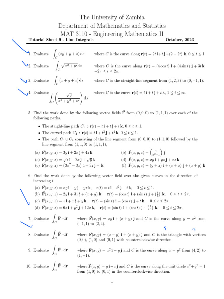 Line Integrals Tutorial - MAT 3110 | PDF | Calculus | Mathematics