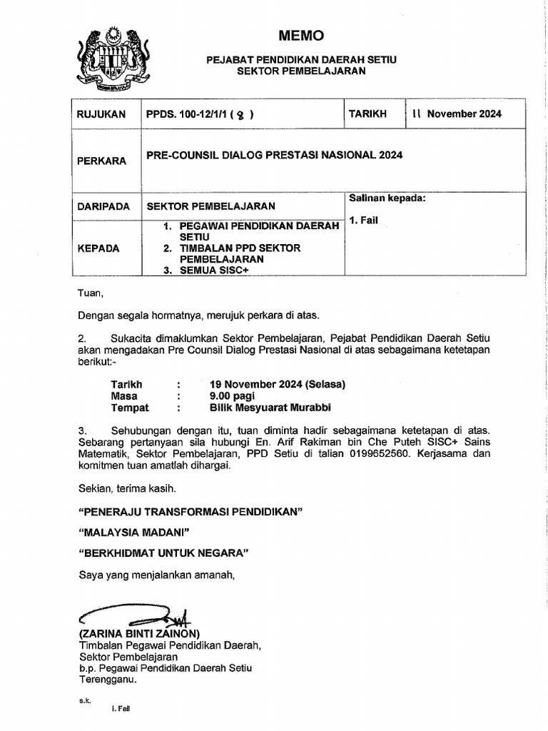 Memo Pre Council Dialog Prestasi Nasional 2024 | PDF