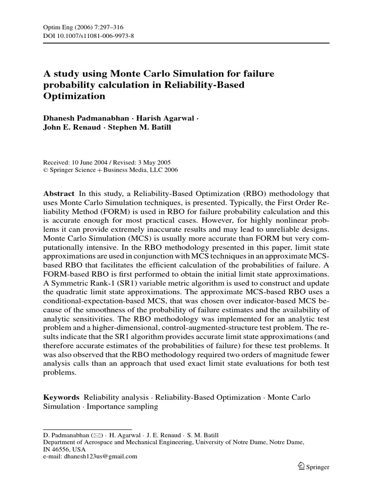 A study using Monte Carlo Simulation for failure probability ... A study using Monte Carlo Simulation for failure probability ...