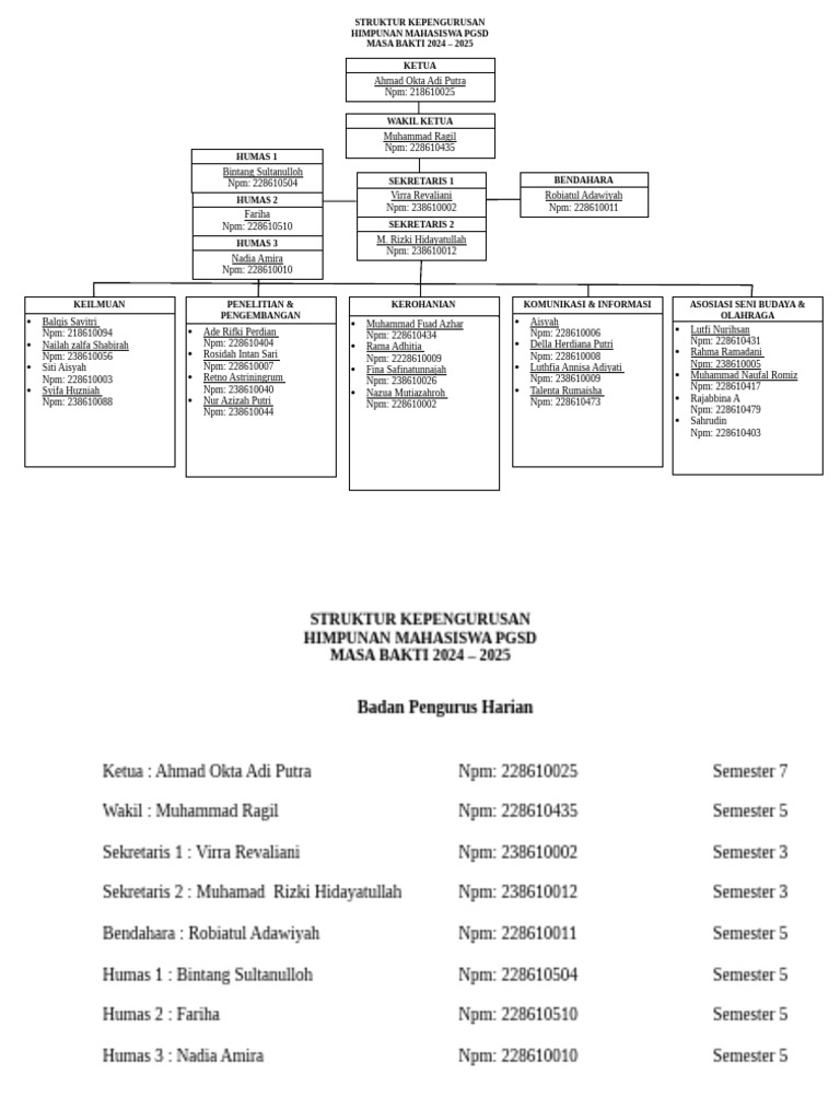 STRUKTUR KEPENGURUSAN HIMA MASA BAKTI 2024-2025 | PDF