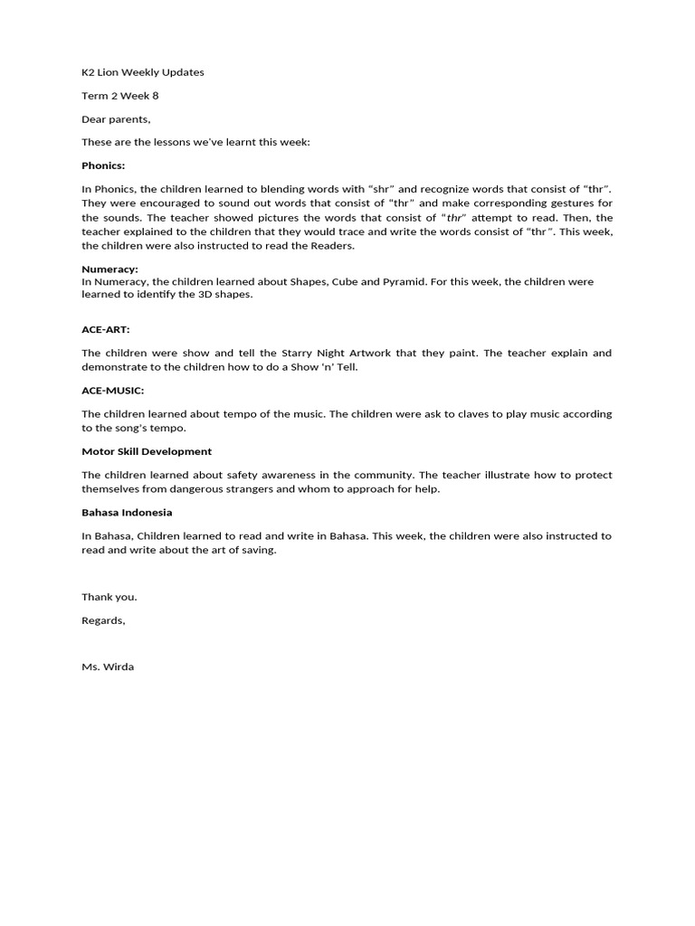 K2 LION Weekly Update Term 2 Week 7 | PDF
