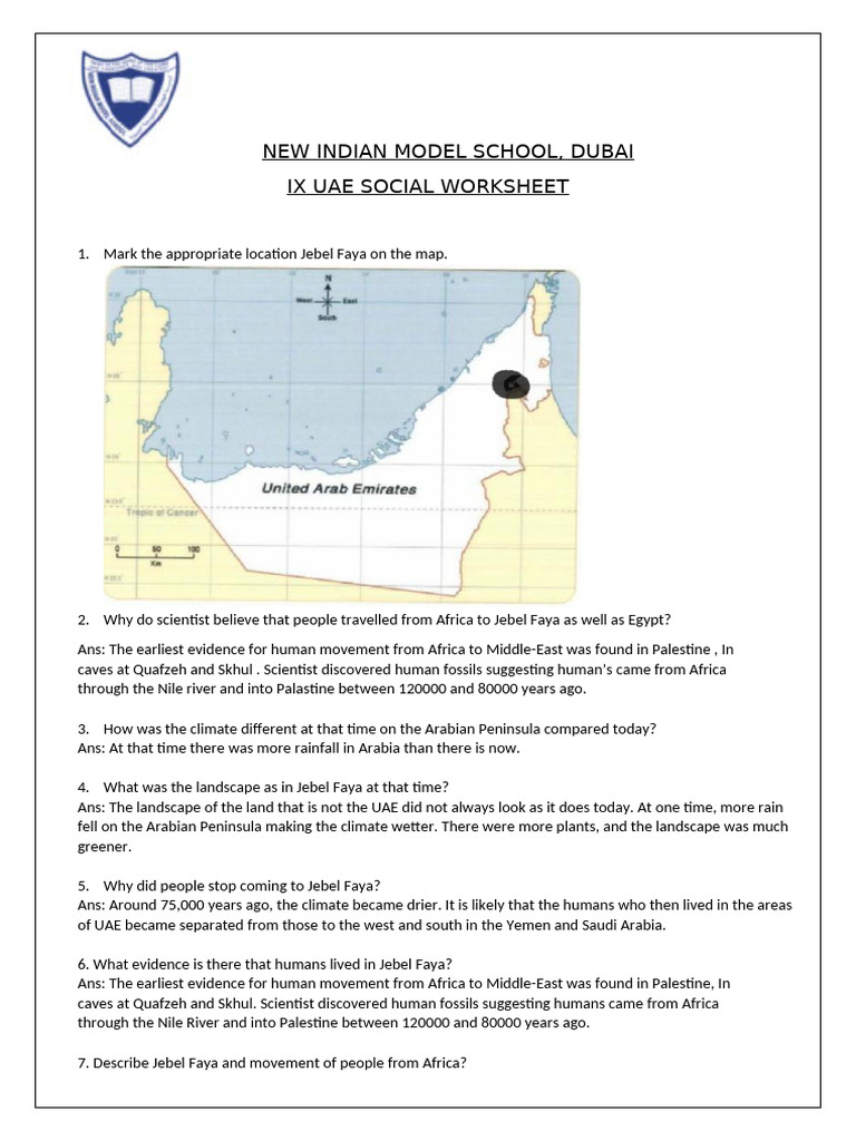 UAE SST Worksheet IX CBSE | PDF | Arabian Peninsula