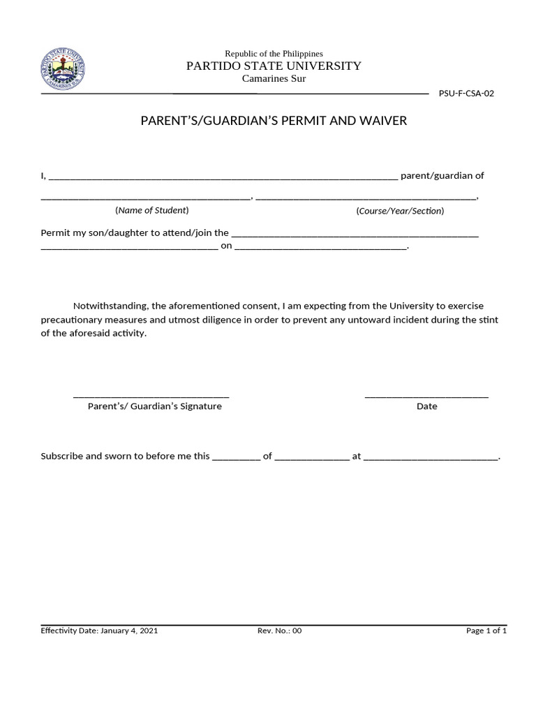 Parent's Permit and Waiver Form | PDF