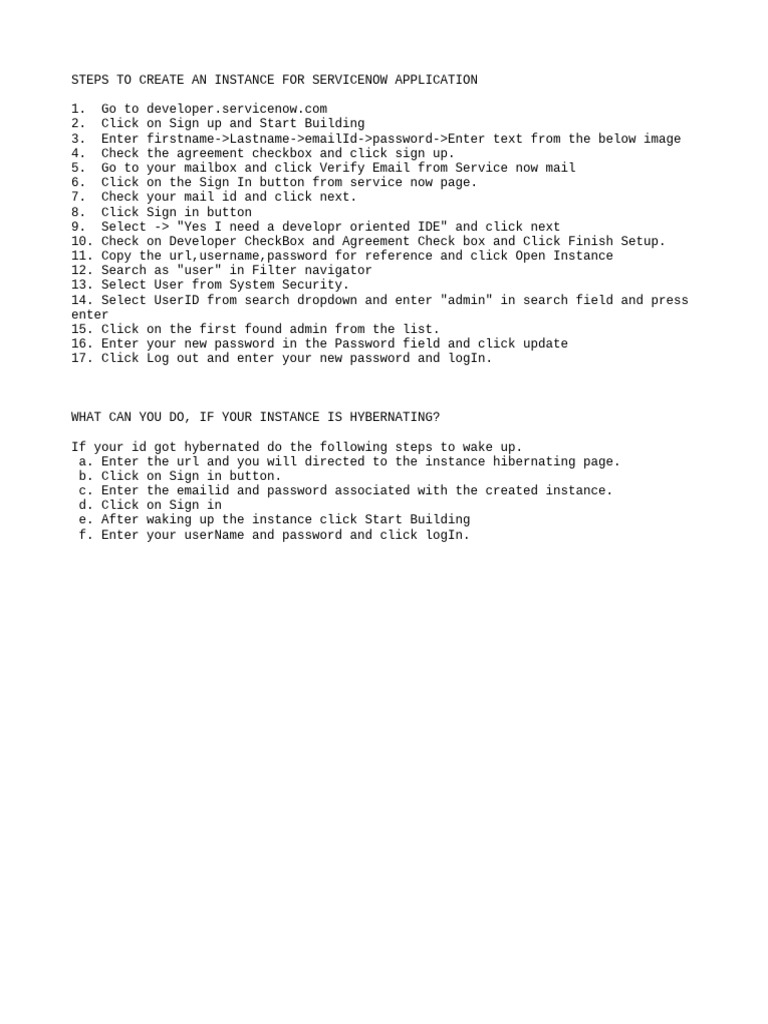 Create ServiceNow Instance Guide | PDF