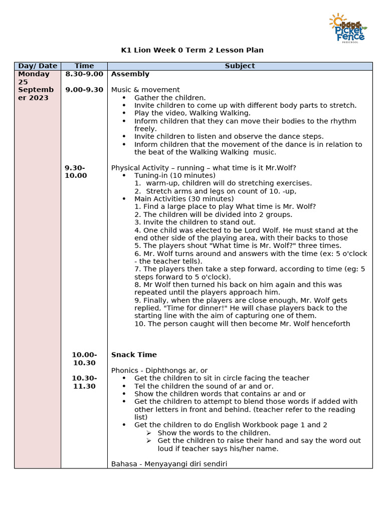 K 2 Lion Term 2 Week 0 Orientation | PDF