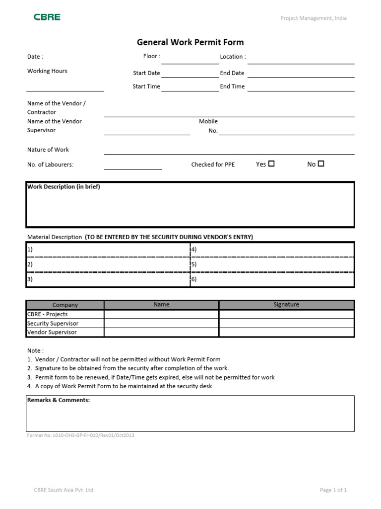 L010-OHSE General Work Permits Formats | PDF