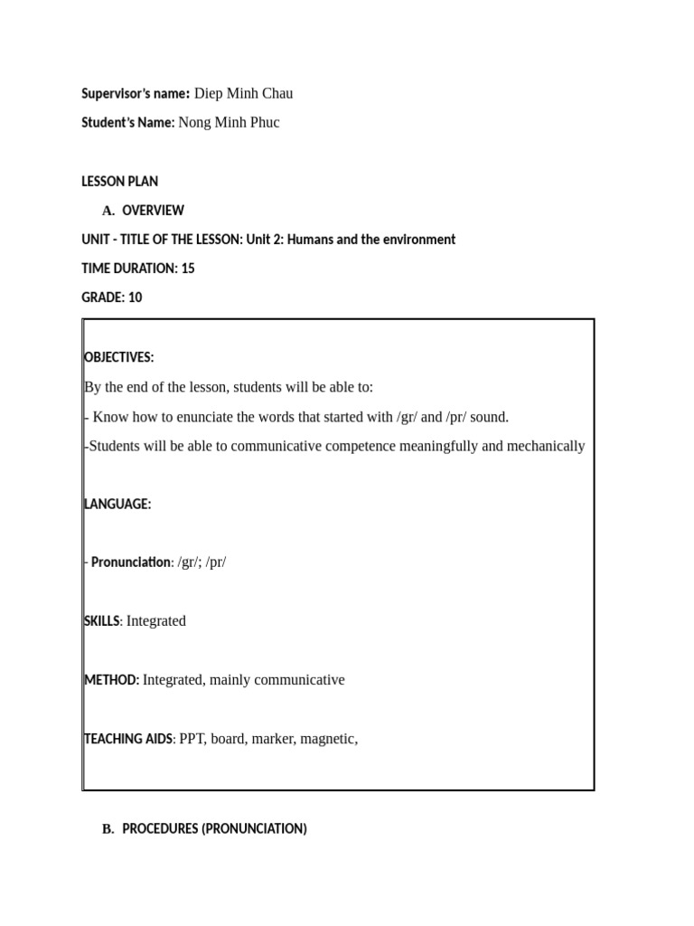 Secondary School Lesson Plan: Pronunciation | PDF | Phonics | Linguistics