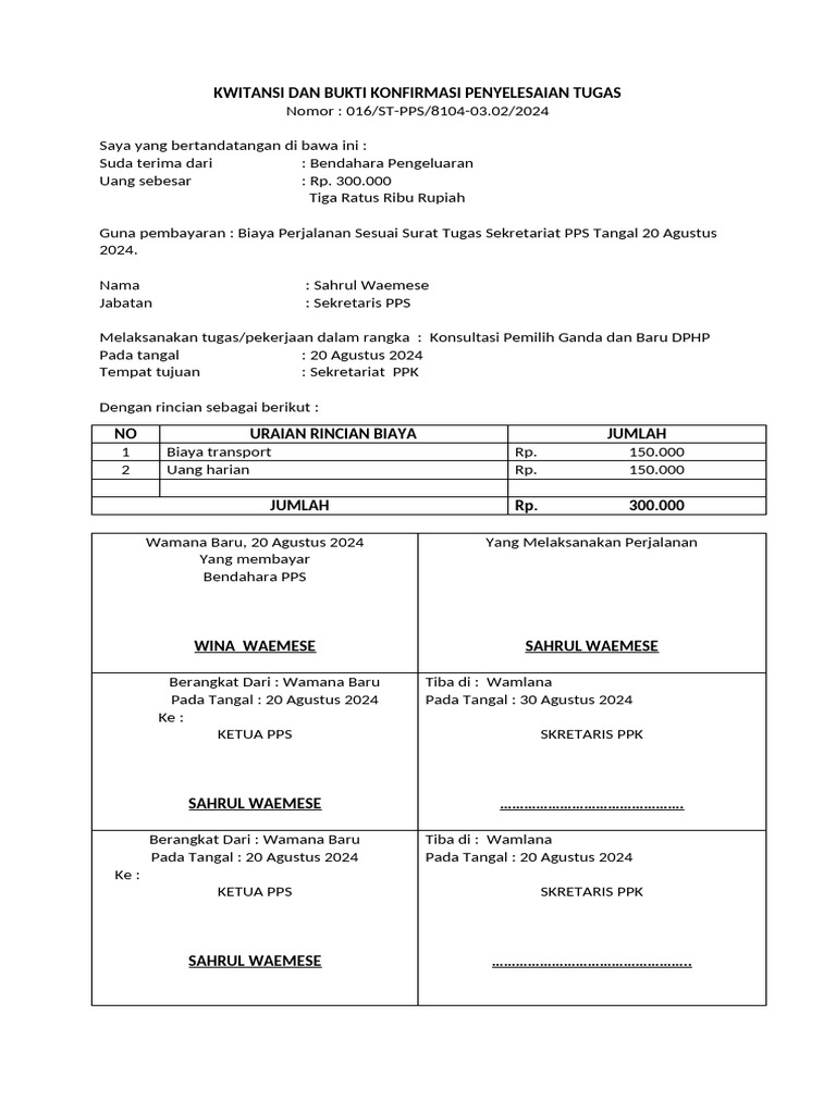 KWITANSI DAN BUKTI KONFIRMASI PENYELESAIAN TUGAS | PDF
