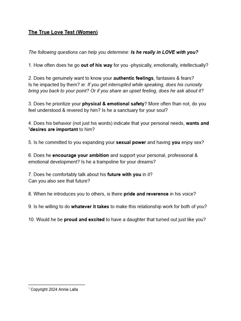 The True Love Test | PDF | Feeling | Love