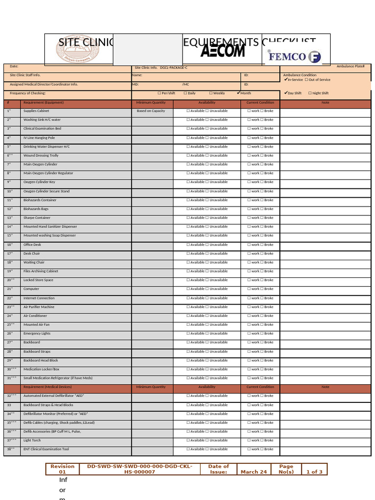 ANNEXURE-11 Site Clinic Checklist | PDF | Medical Equipment