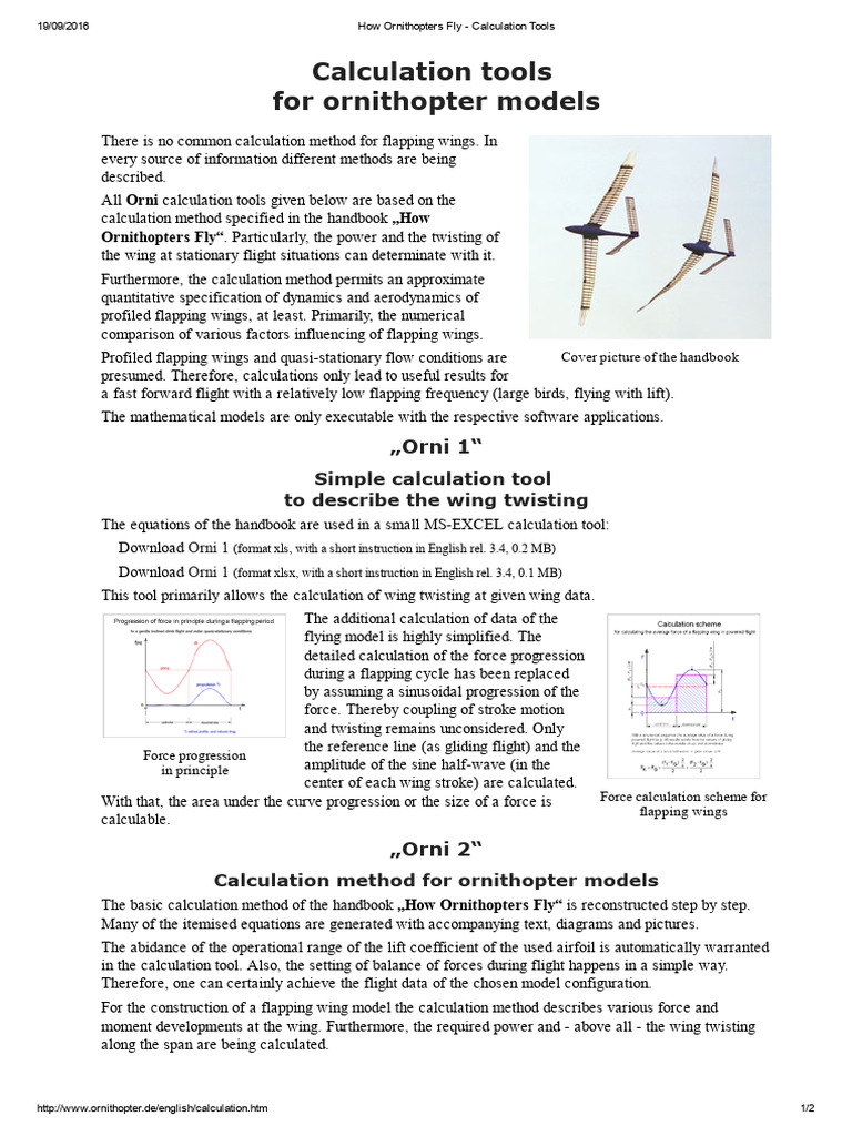 1.how Ornithopters Fly Calculation Tools | PDF | Flight | Lift (Force)