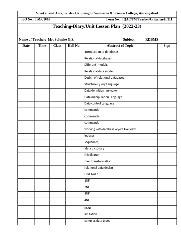 Teaching Dairy RDBMS | PDF