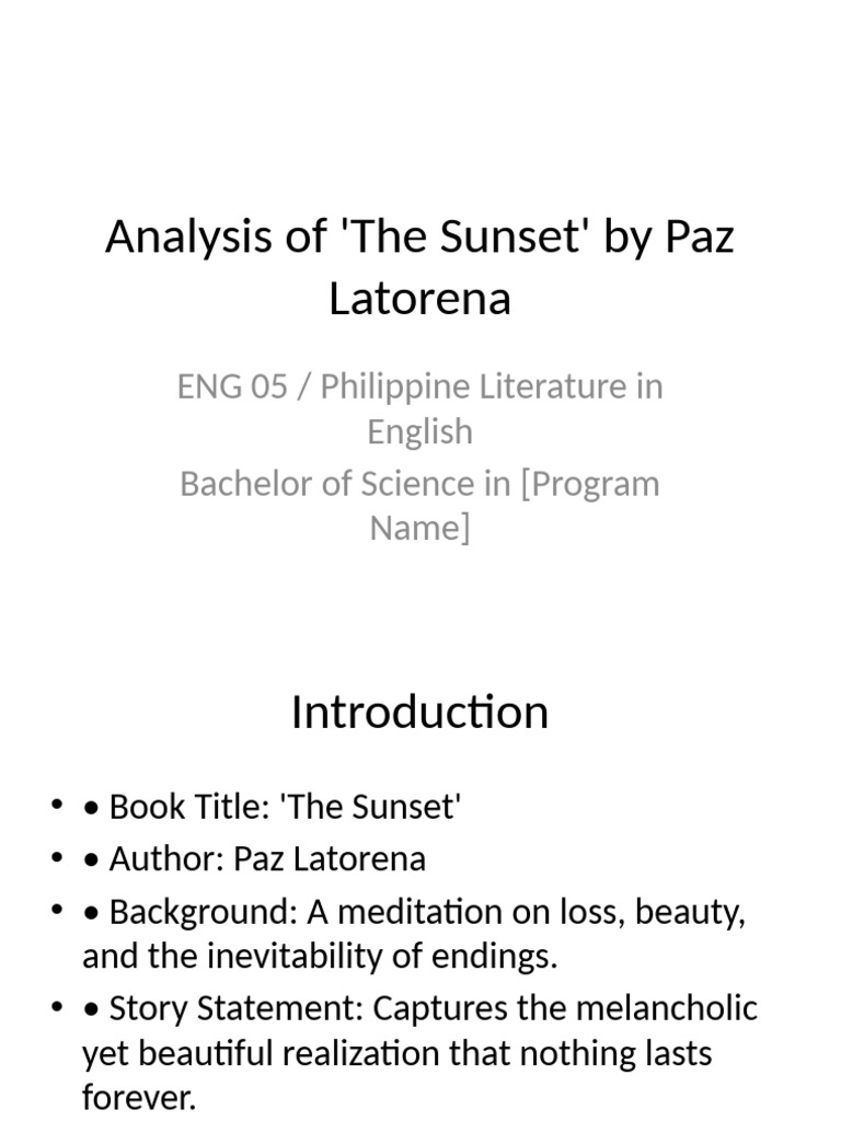 Analysis of The Sunset by Paz Latorena | PDF