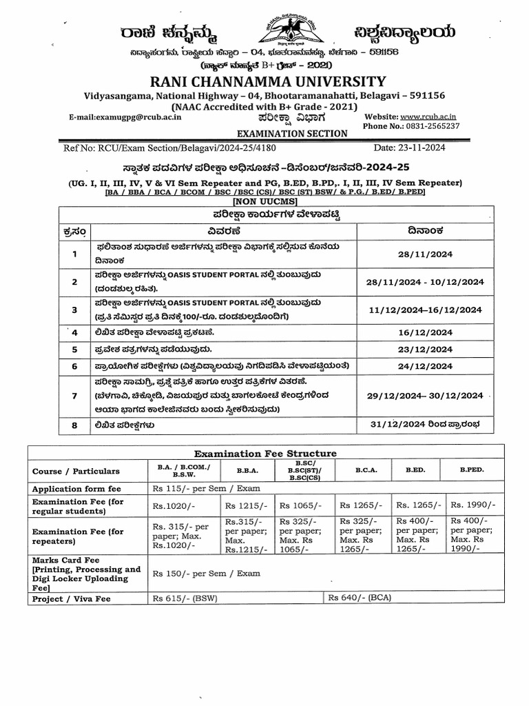 Ug 1 To 6 Exam Notification (Non Uucms) | PDF