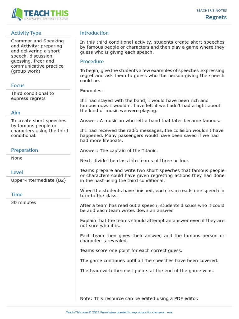 3rd Conditional - Situations - Creation | PDF