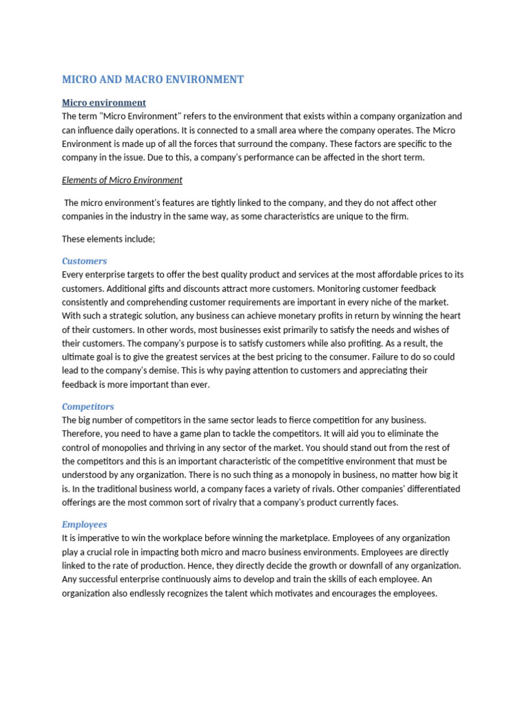 MICRO AND MACRO ENVIRONMENT Assignment | PDF | Innovation | Retail