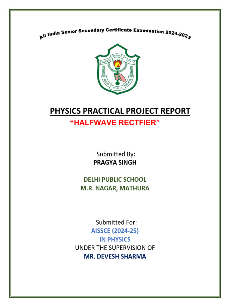 Physics Practical Project Report Cover | PDF