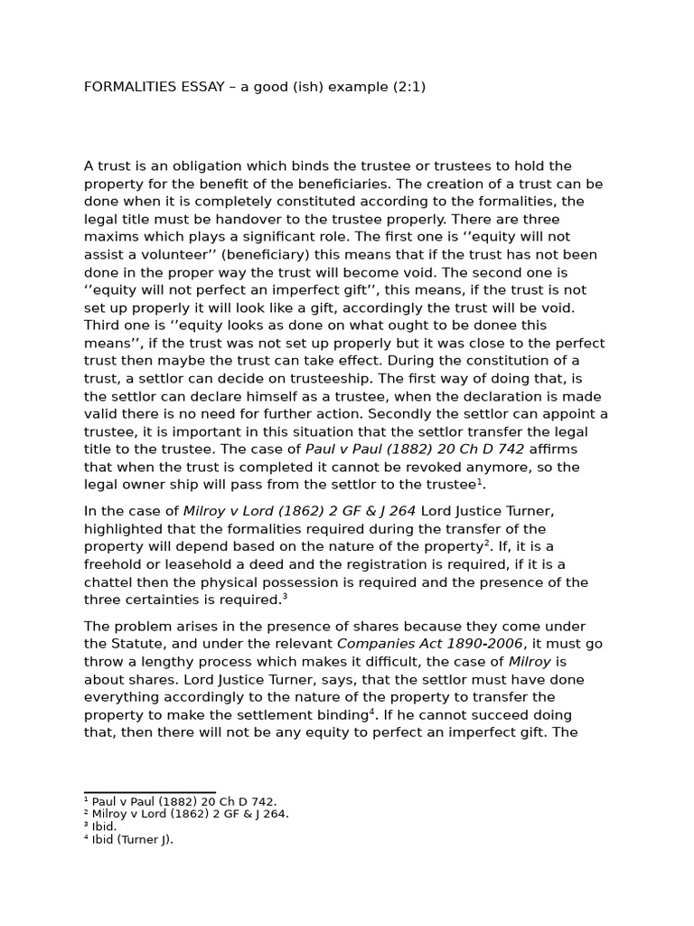 Past Answer Examples Formalities and Tracing | PDF | Fiduciary | Trustee