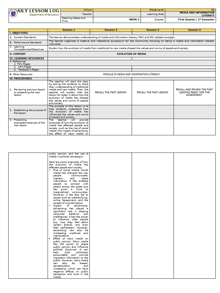 DLL MIL QUARTER 1 WEEK 2 | PDF | Learning | Public Opinion