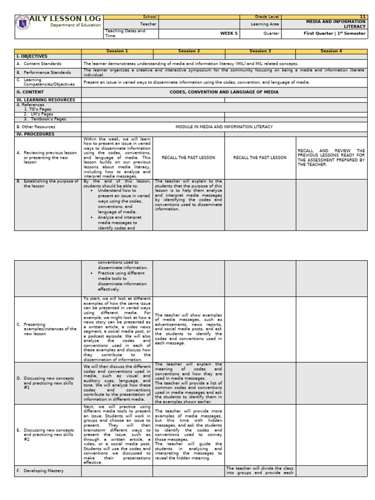 dll MIL QUARTER 1 WEEK 5 | PDF | Information | Teachers