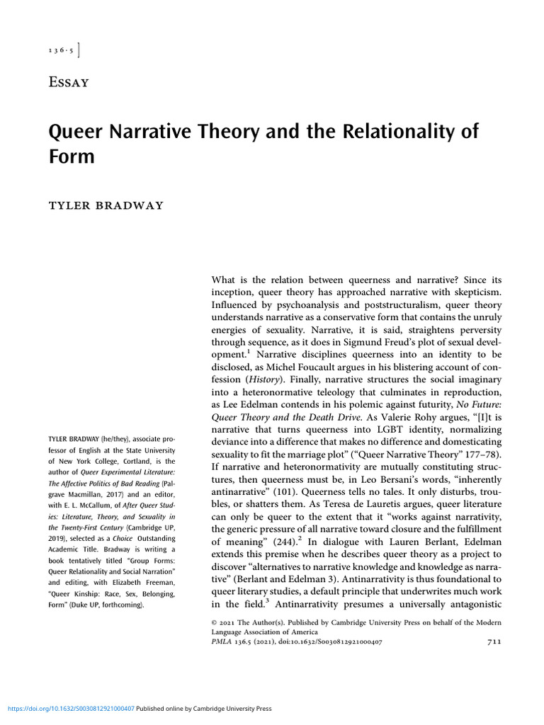 Bradway - Queer Narrative Theory and The Relationality of Form | PDF | Queer Theory | LGBTQIA+ ...
