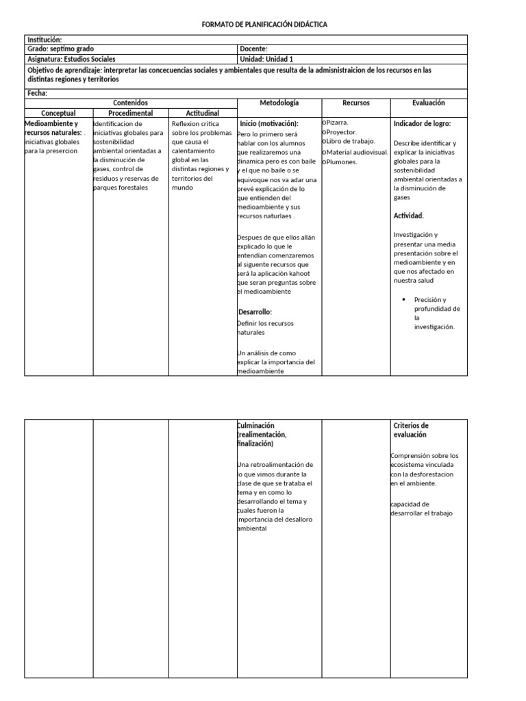 Plani | PDF | Entorno natural | Evaluación