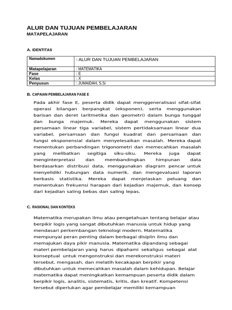 Alur Tujuan Pembelajaran Informatika | PDF