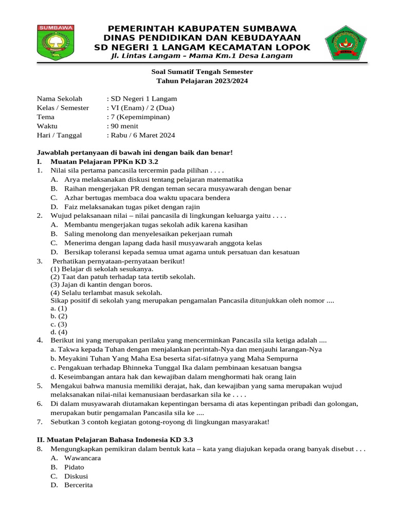 Soal Pas Tema 7 Kelas Vi - Revisi | PDF