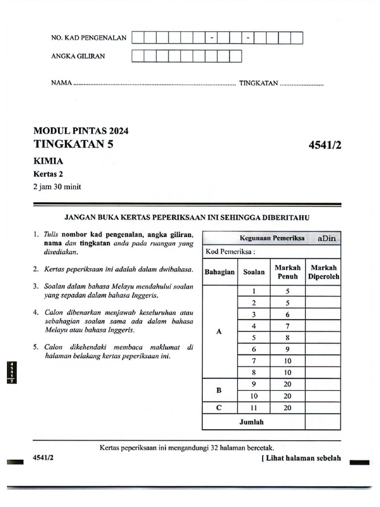 Trial K2 Kimia SPM 2024 - Selangor SET 1 | PDF