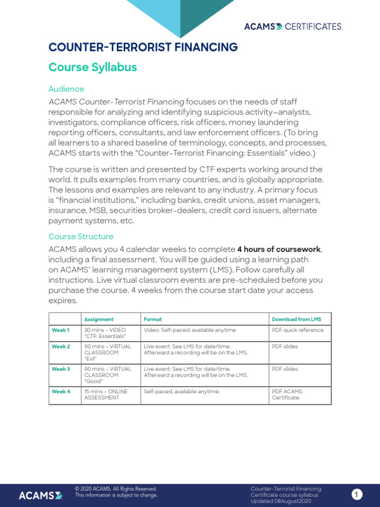 Counter-Terrorist Financing Syllabus English | PDF | Terrorism ...