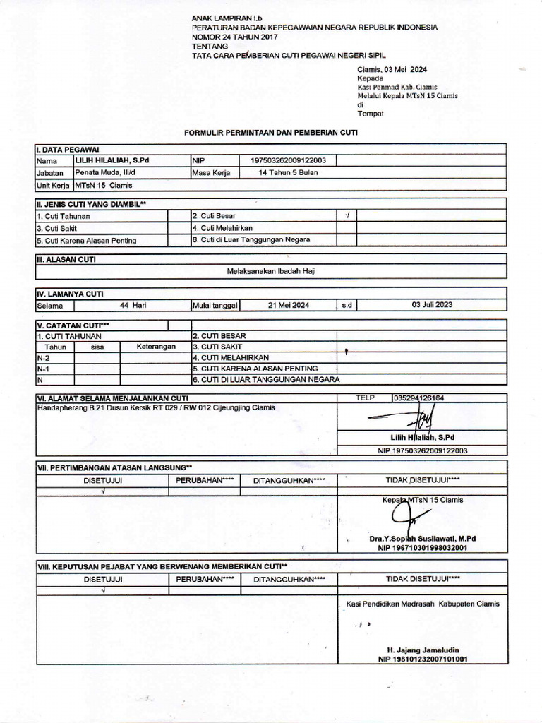 CUTI Pa Rosid Bu Lili H | PDF