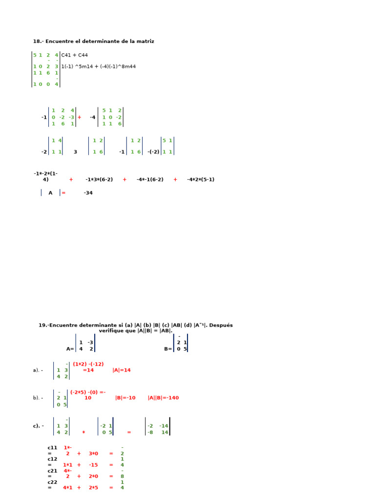 Cálculo de Determinantes de Matrices | PDF | Teoría de la matriz ...