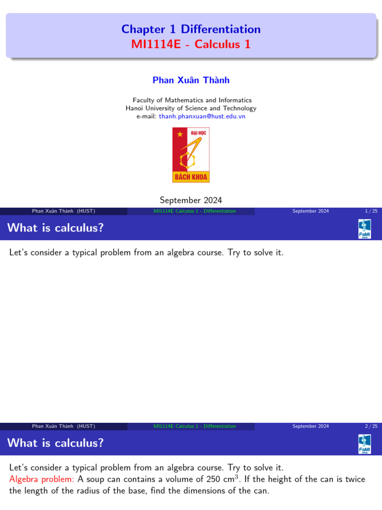 Lec1 FunctionsOneVariable | PDF | Function (Mathematics) | Derivative