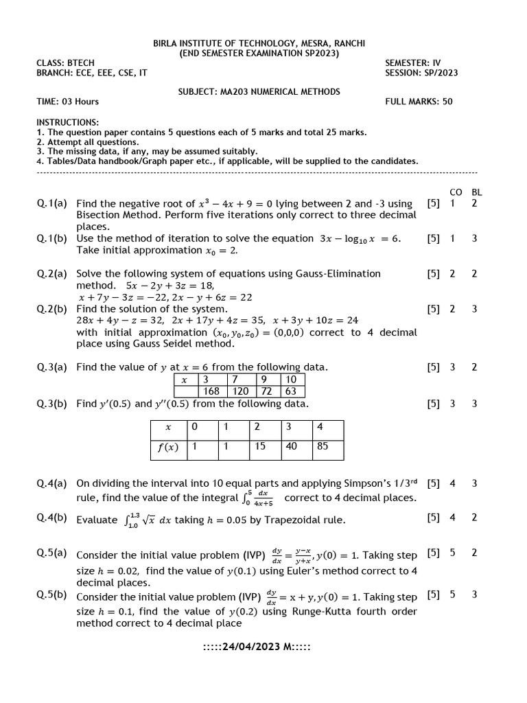 MA203 | PDF | Equations | Numerical Analysis