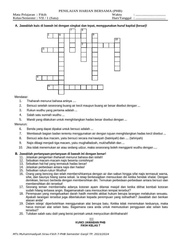 2. Naskah Soal-PHB-Smt-Ganjil Fikih VII-Edit | PDF