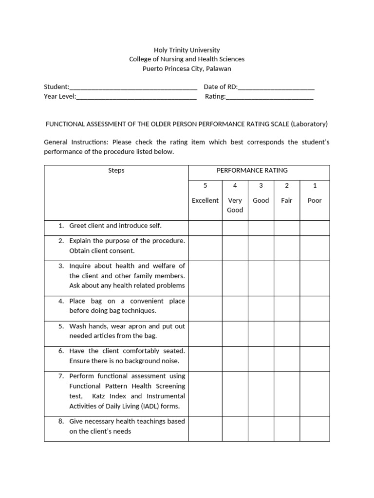 Week 3 Functional Assessment of The Older Person | PDF | Nursing | Health Care