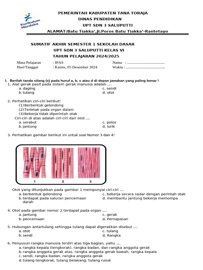 Soal PTS -STS IPAS Kelas 6 Semester 1 Kurikulum Merdeka | PDF
