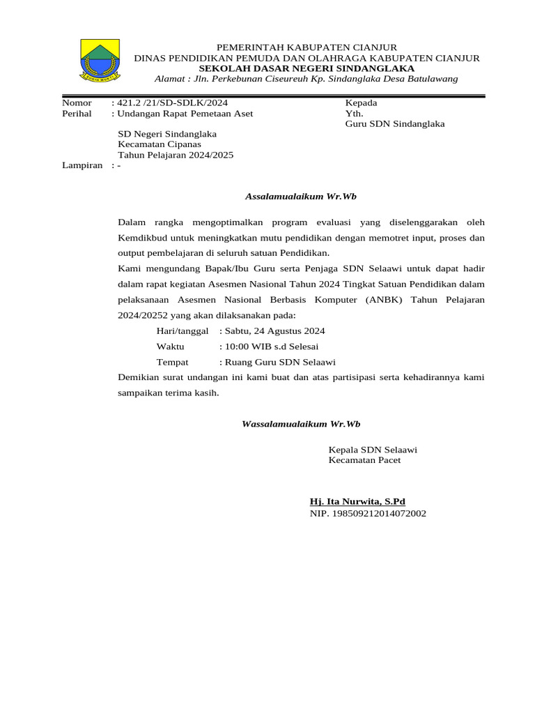 Undangan, Daftar Hadir, Notulen, Rapat Dan Berita Acara ANBK 2021 | PDF