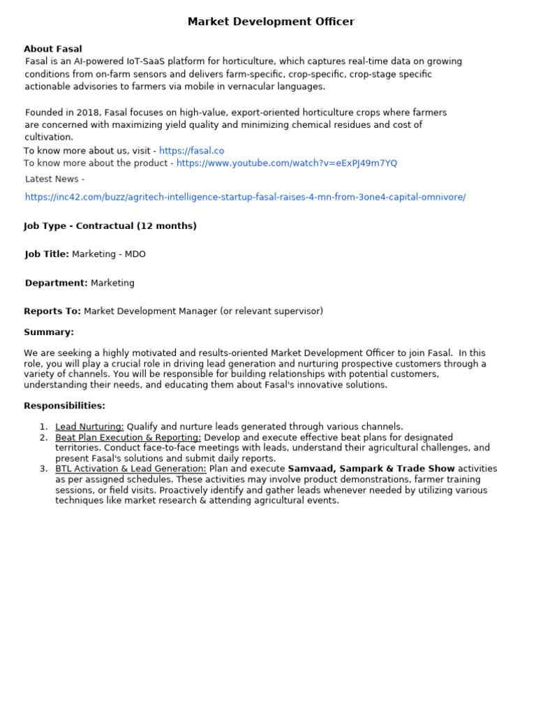 Market Development Officer - JD (1) - 2 | PDF | Marketing | Communication