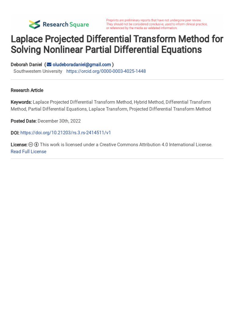 Laplace Projected Differential Transform Method Fo Pdf Partial