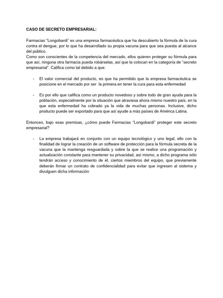 Caso de Secreto Empresarial - Semana 13 | PDF