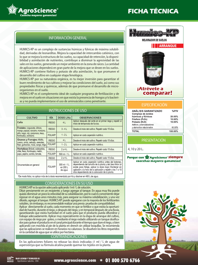 Humics-KP: Mejorador de Suelos | PDF | Riego | Agua
