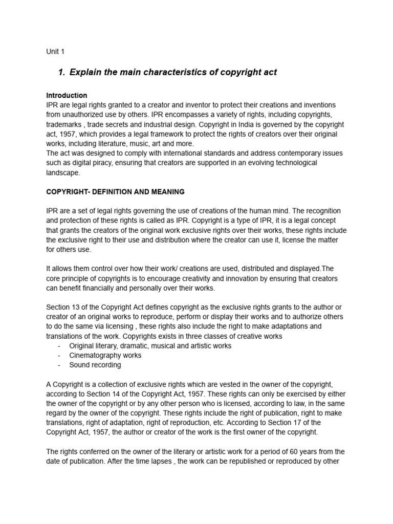 IPR 2 Notes | PDF | Copyright | Copyright Law Of The United States