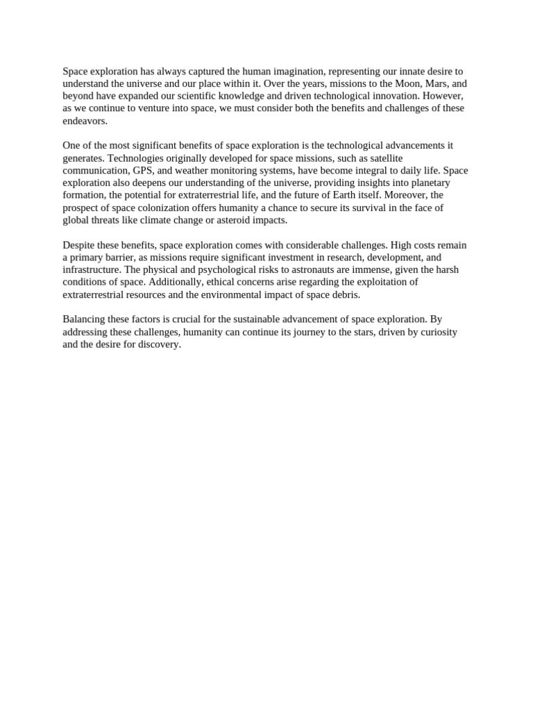 Space Exploration Benefits and Challenges | PDF