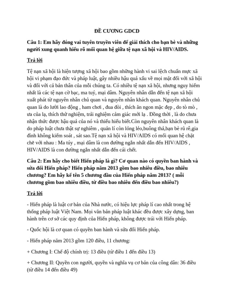 ĐỀ CƯƠNG GDCD CKII | PDF