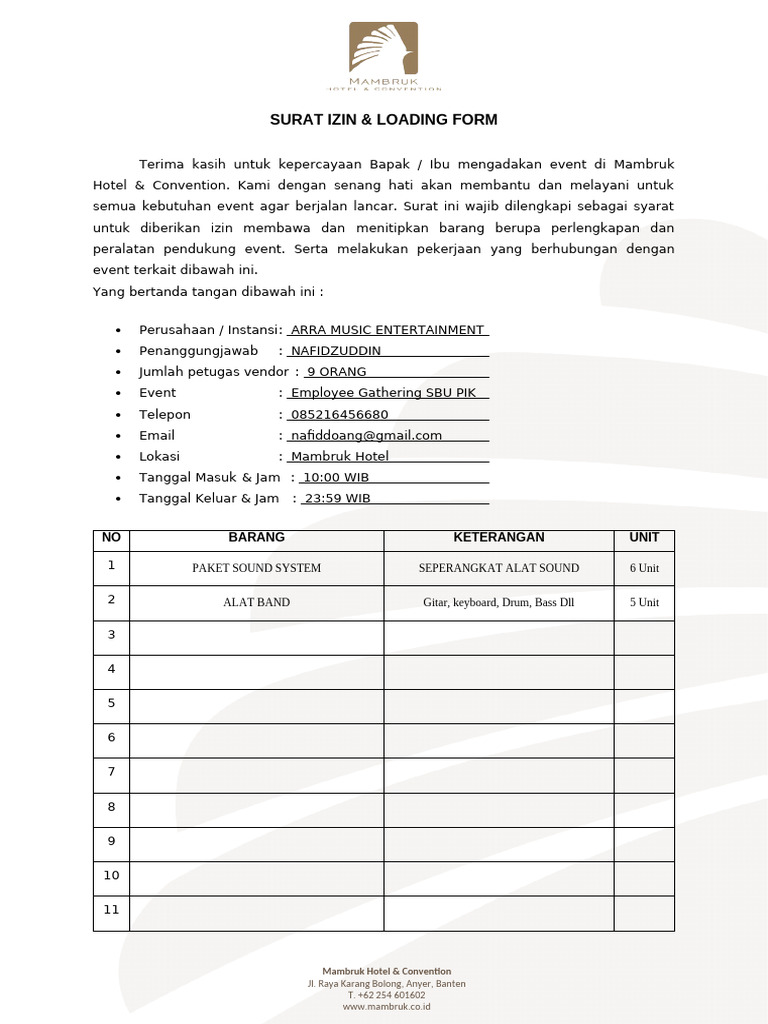 FORM LOADING MAMBRUK | PDF