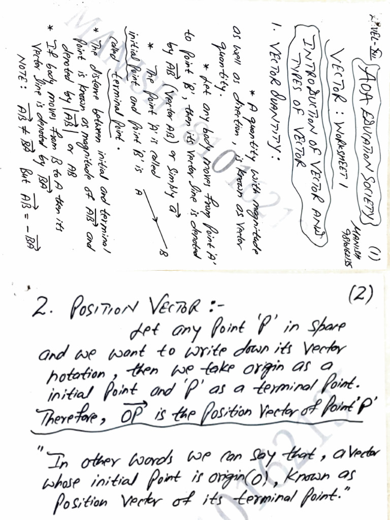 VECTOR (WORKSHEET-1) | PDF | Linear Algebra | Algebra
